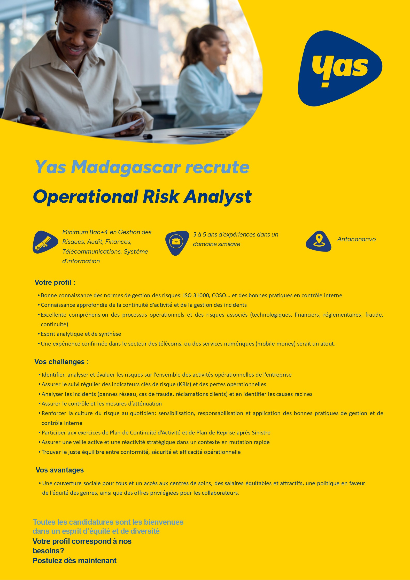 Emploi - Recrutement Operational Risk Analyst a Antananarivo / MDG / Campus Telma –Zone Galaxy ...